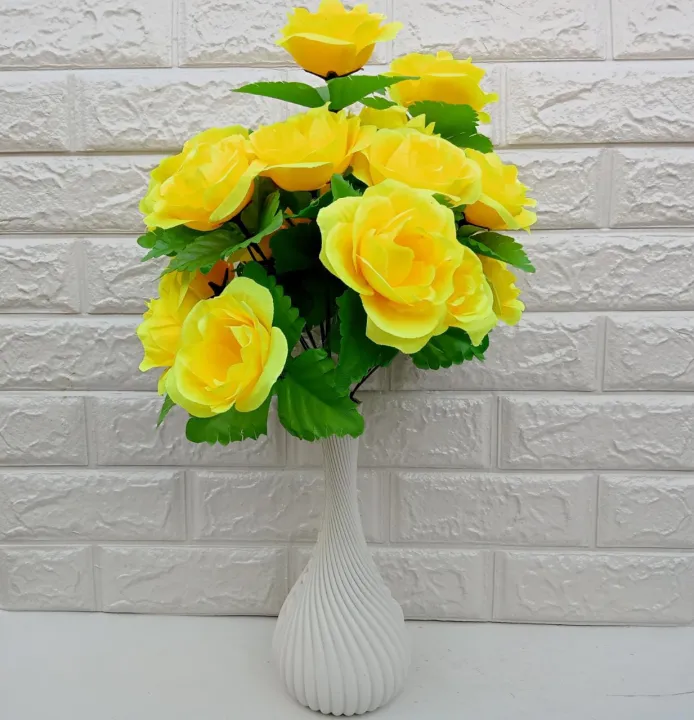 Artificial Yellow Roses Flowers Bunch with Beautiful Large Size Vase ...