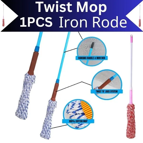 YYS Twist Mop Heavy Duty Twist Mop Iron Rod Cotton Hand Release Washing ...