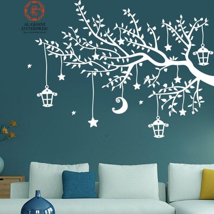 Al Ghani Enterprise Size 2 x 1.5 Feet -White Branches Leaves With Birds ...