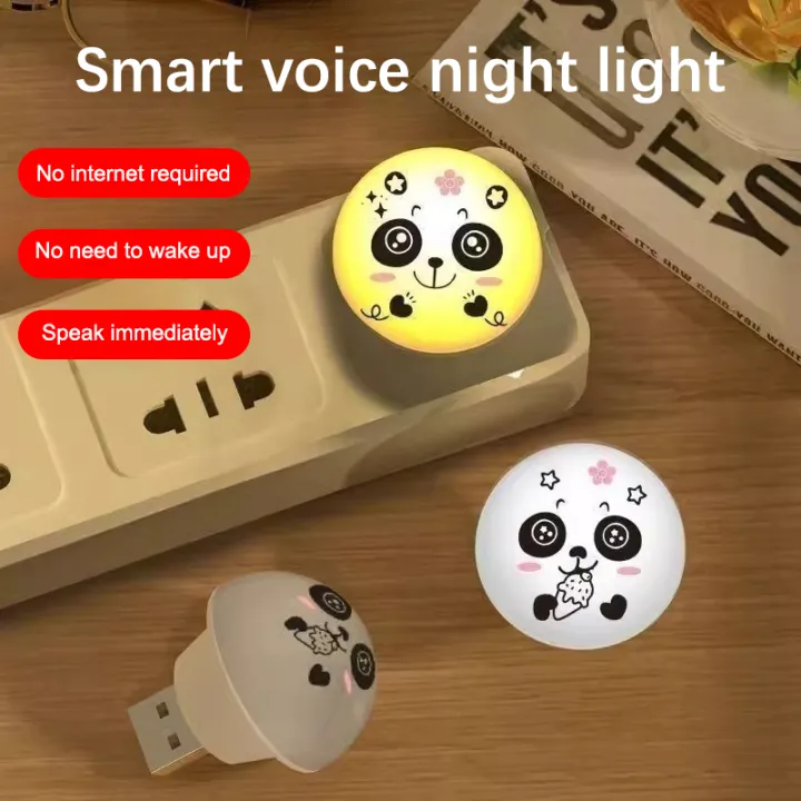 USB Panda Artificial Smart Voice Controlled Night Light Bedside Camping ...