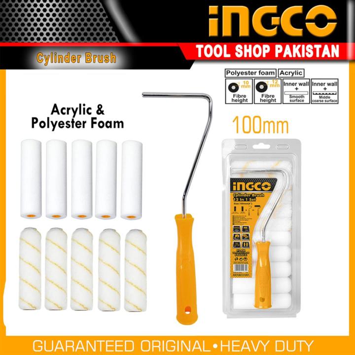 INGCO Cylinder BrushPaint Roller 4 Inch 12in1 SET - ( A-T ) | Daraz.pk
