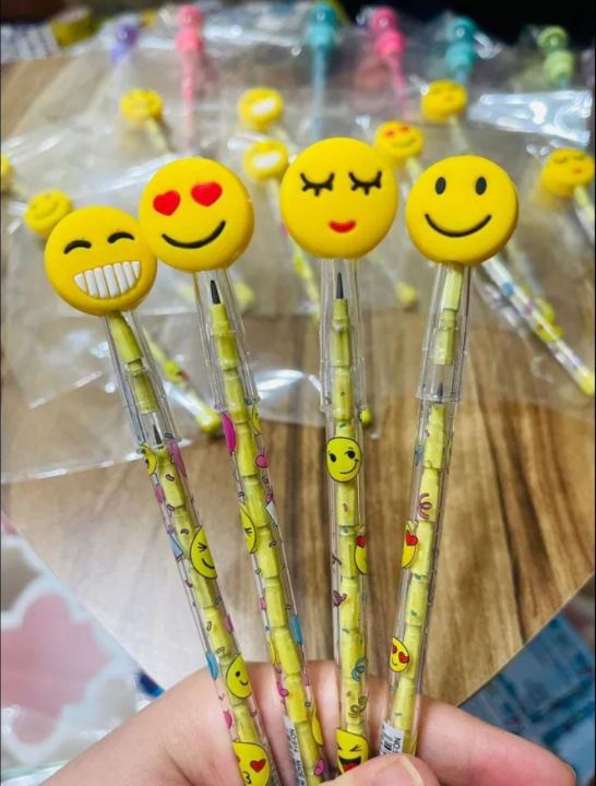 4x Smiley pencils - Fancy Lead Bullet Push (sika) Pencil For Kids (Girls and Boys), cute kawai ...