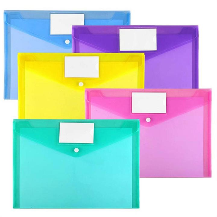 12Pcs Multi File Envelope PVC Snap Button File Bag 6 Colors A4 Plastic ...
