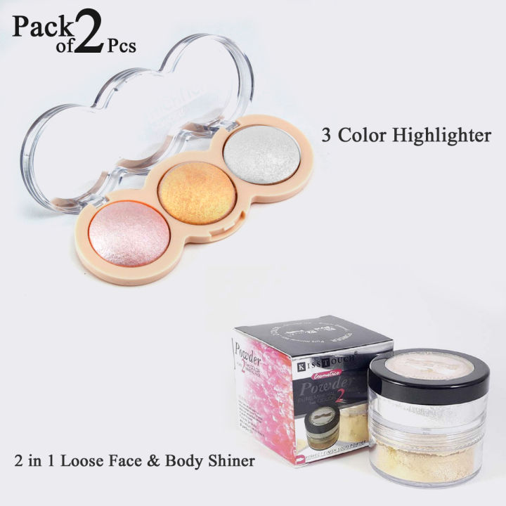 Deal of 2 Pcs Set - 2 in 1 Loose Face & Body Shiner - 3 Color ...