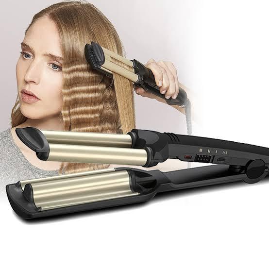 KM-2022 Hair Styler Professional 3 Barrels Big Wave Curler Iron Curling ...