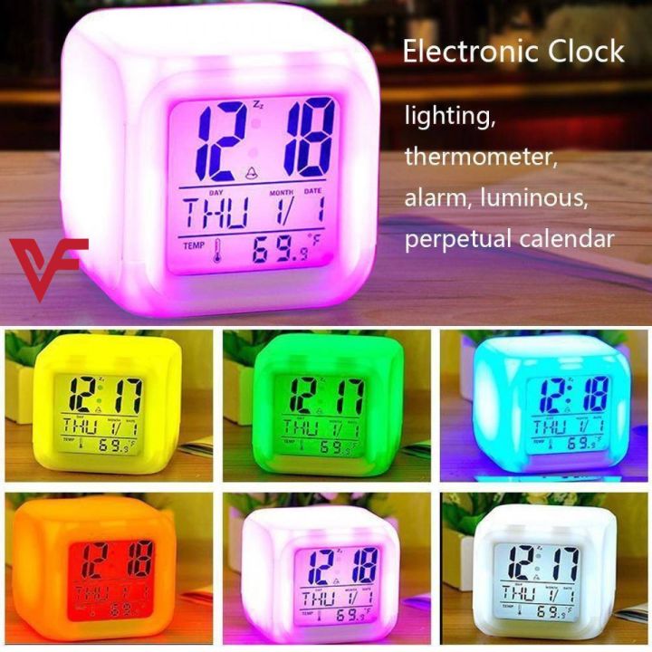 Digital Table Clock 7 Color Changing Led Lights Big Size Digital Screen ...