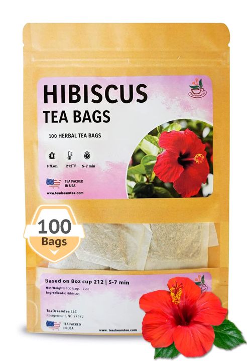 TeaDreamTea Hibiscus Tea Bags | 30 Bleach-Free Tea Bags | Caffeine Free ...