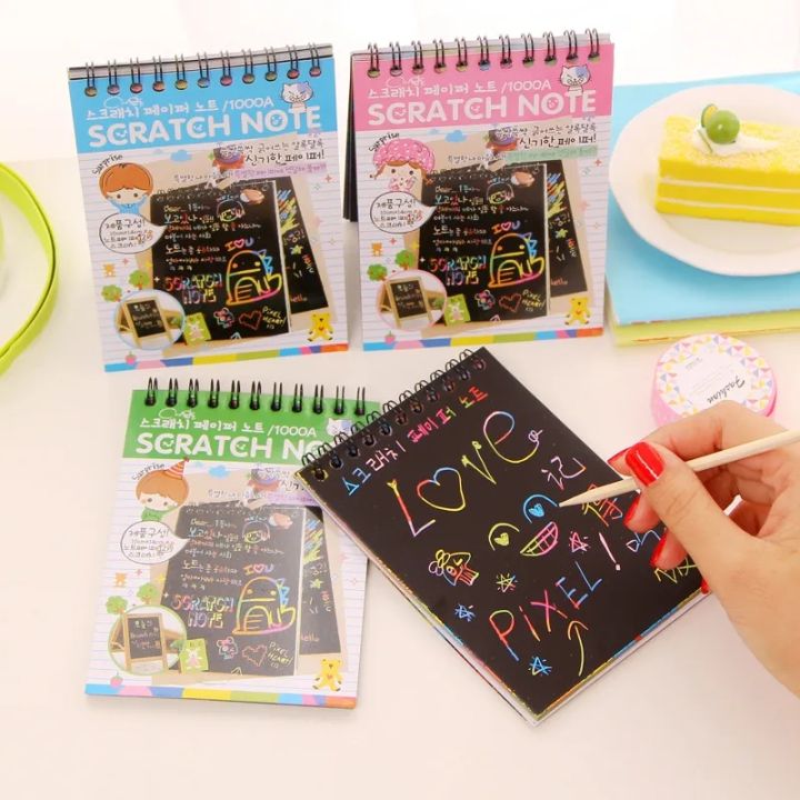 1Pcs Magic Color Rainbow Scratch Paper Note Book with wooden Stick size ...