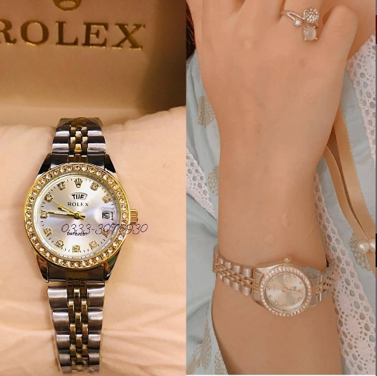 Ròléxx Mini Dial Watch For Her date and time towtone | Daraz.pk