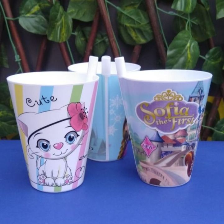 2 PCS Sippy Cups 350 ml | Glass with pipe | Straw Glass| Cartoon Cups ...