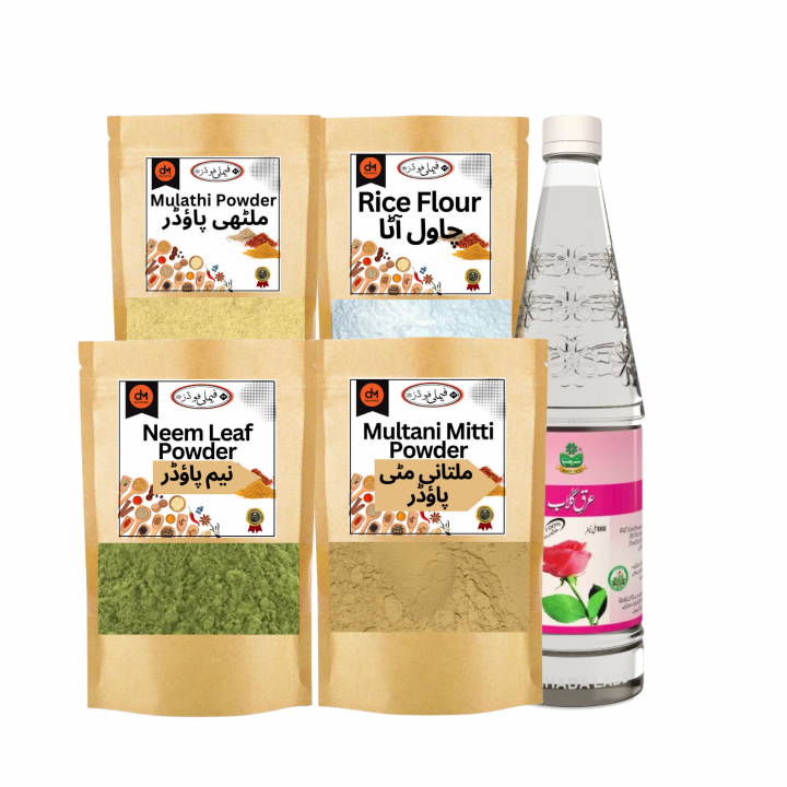 Pack of 4 Multani Mitti + Rice Powder + Mulethi Licorice Powder + Neem ...
