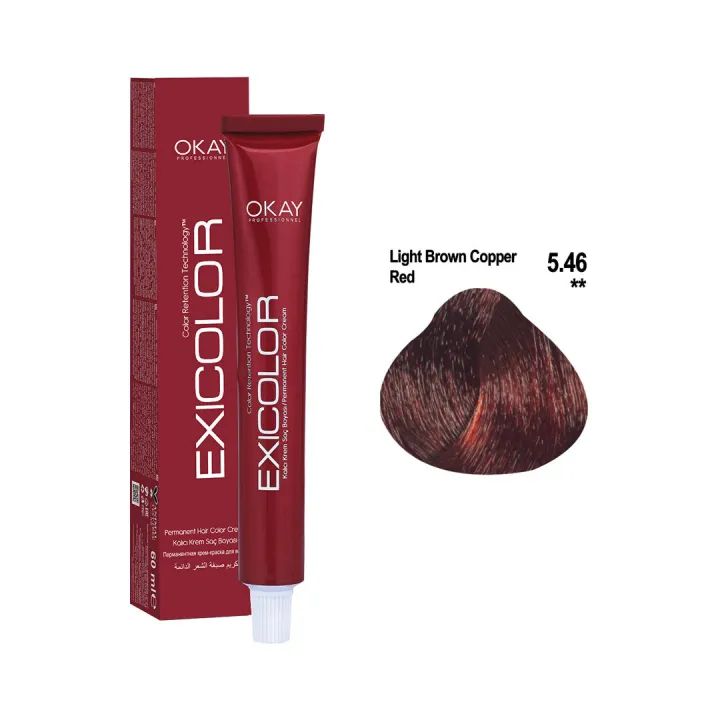 Okay Exicolor Permanent Hair Color Cream Light Brown Copper Red â€“ 5. ...