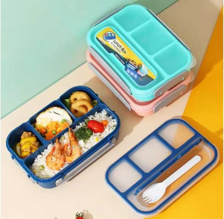 4 Compartments Bento Box With Fork, Kids Lunch Box with Accessories, 4 ...