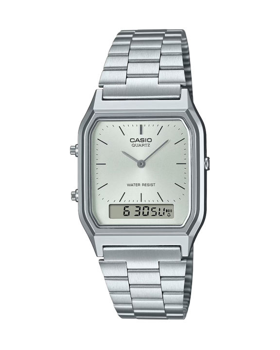 Casio General Vintage Silver Resin Case Analog-Digital Oblong Silver ...