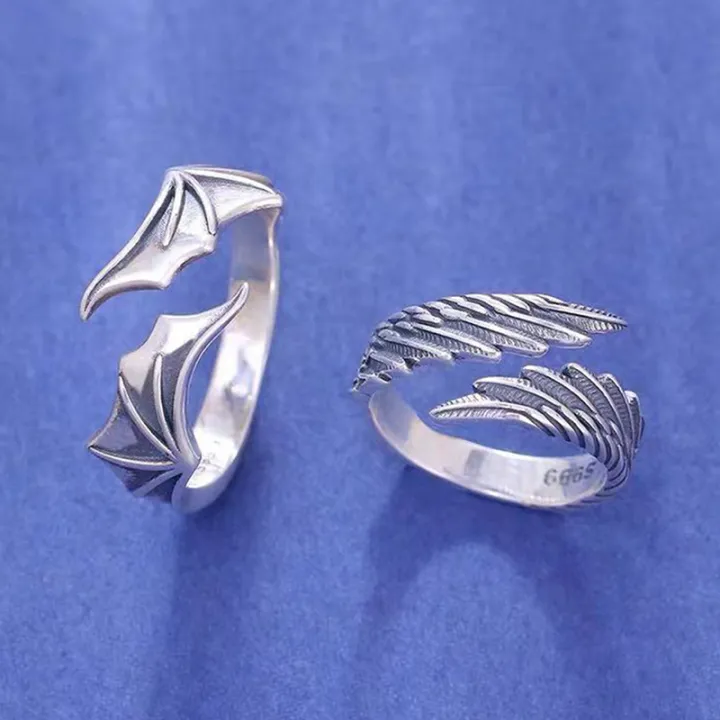 Angel Demon Wing Couples Rings For Women Men Matching Best Friend ...