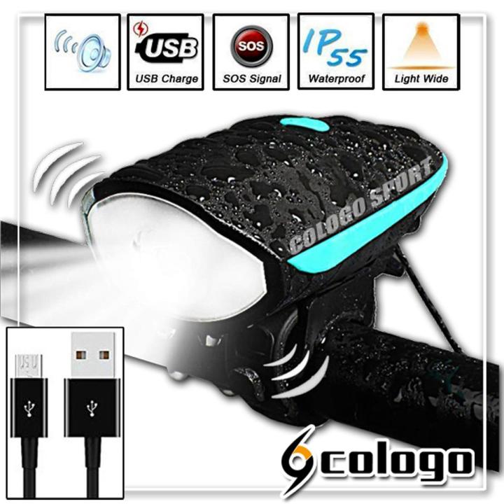 【COLOGO】 Bike Light With Horn Rechargeable Waterproof 3 Lighting Modes ...