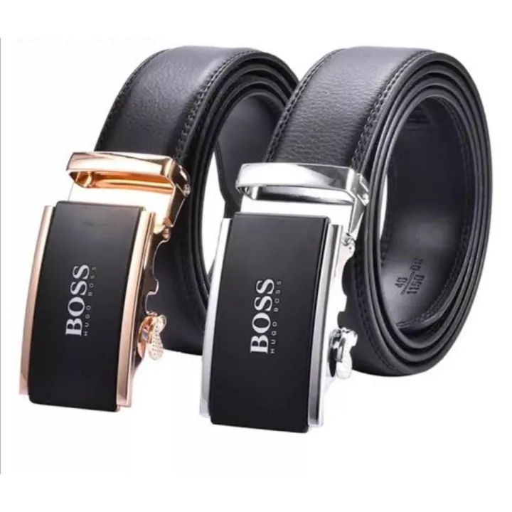 Men's Belt Automatic Gold And Black Ratchet Buckle with Leather Belts ...