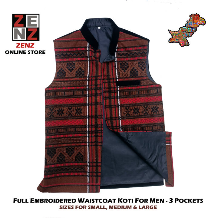 Embroidered Traditional Black Waistcoat Koti for Men Sleeveless Vest ...