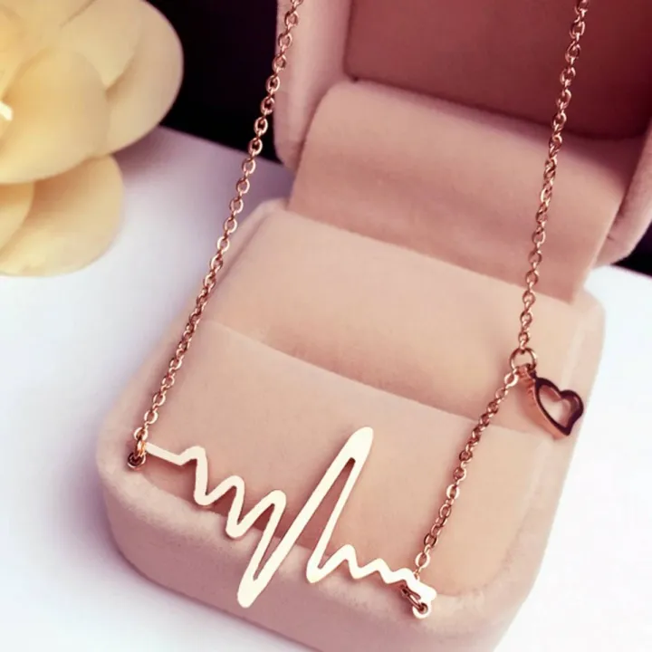 Simple ECG Gold Plated Wave Heart Necklace Ecg Pulse Charm Pendant ...