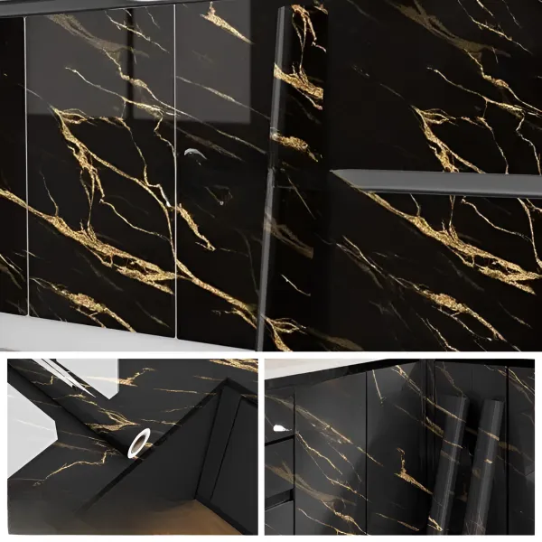 Marble Sticker Sheet for Walls & Furniture – Black & Gold | 60x200 cm ...