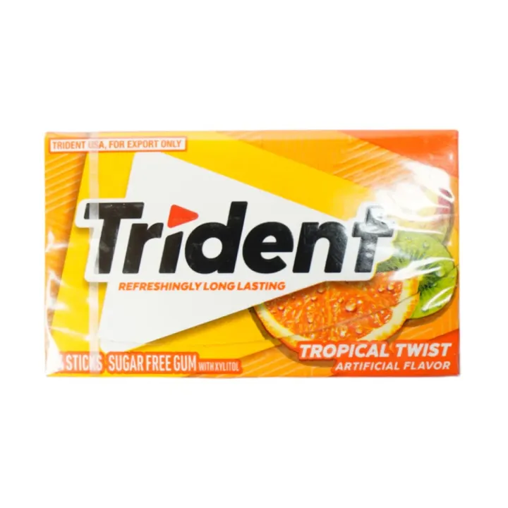 TRIDENT BUBBLE GUM TROPICAL TWIST SUGAR FREE 14 STICKS (27 grams; Made ...