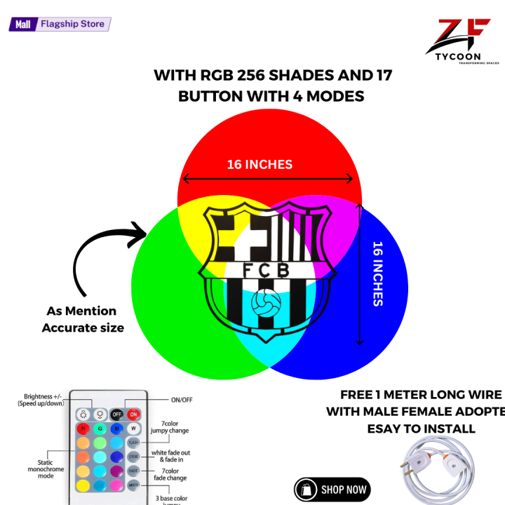 ZF FC Barcelona Led RGB Wall Sign, Wooden 7mm Zrk Imported Sheet ...
