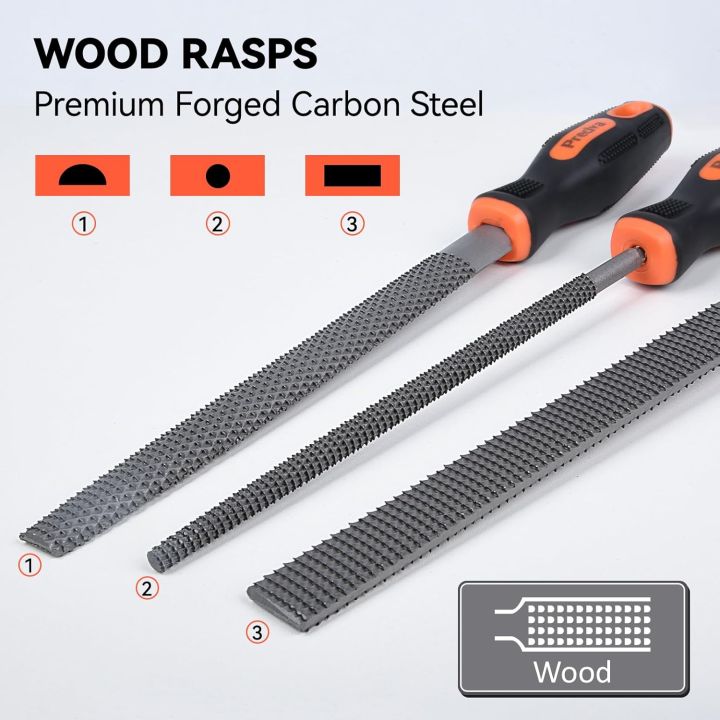 3-in-1 Wood Rasp File Tool Set with 3x200mm Flat, Half-Round, Round ...