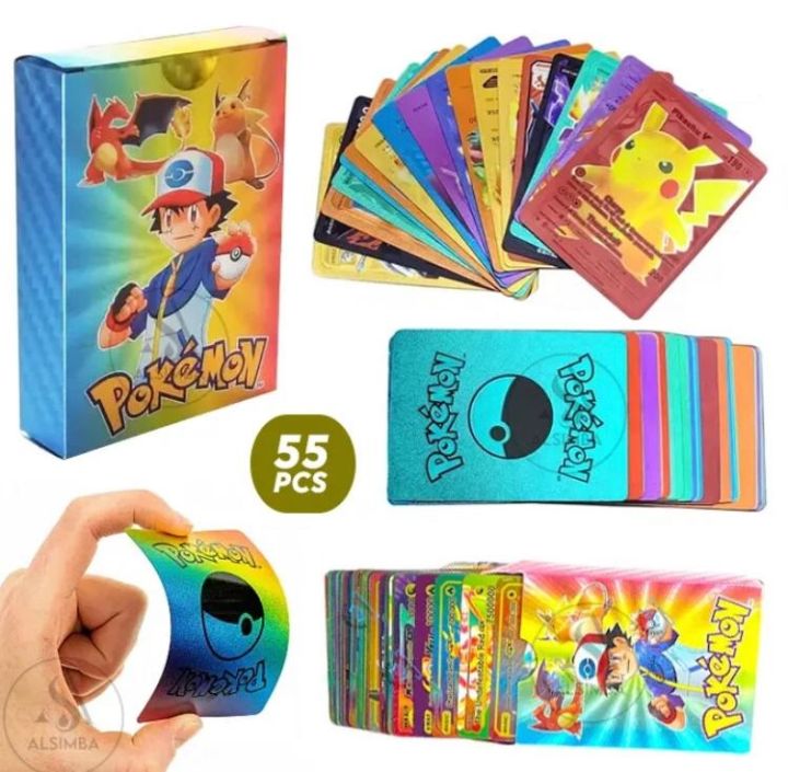 55 Pcs Pokémon Rainbow Color Foil Cards Anime Cartoon Pokémon English ...