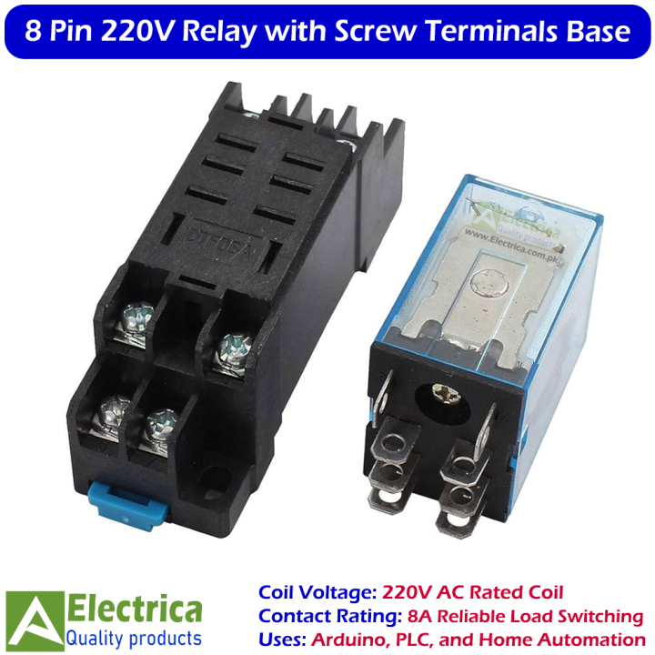 8Pin 220V High-Quality Relay with Screw Terminal Base for Arduino, PLC ...