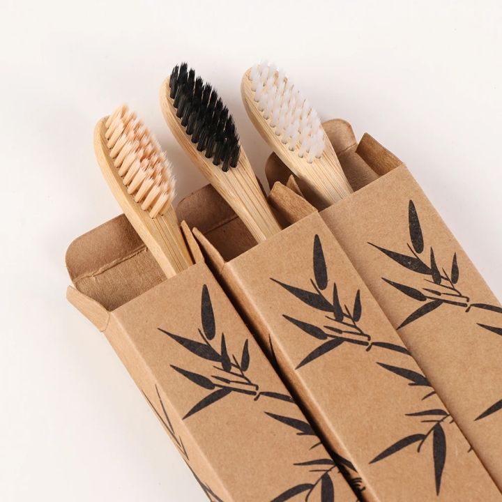 1/3PCS Wooden Toothbrush Solid Bamboo Handle Eco-Friendly Soft Fiber Teeth Brushes Dental ...