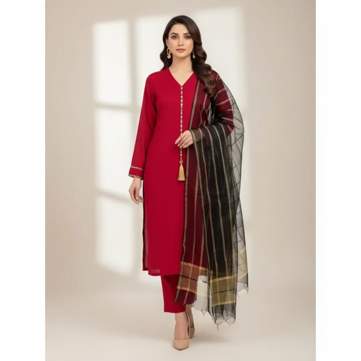 Fashion 33 Women Kataan Silk Unstitched 3‑Piece Suit – Plain Shirt ...