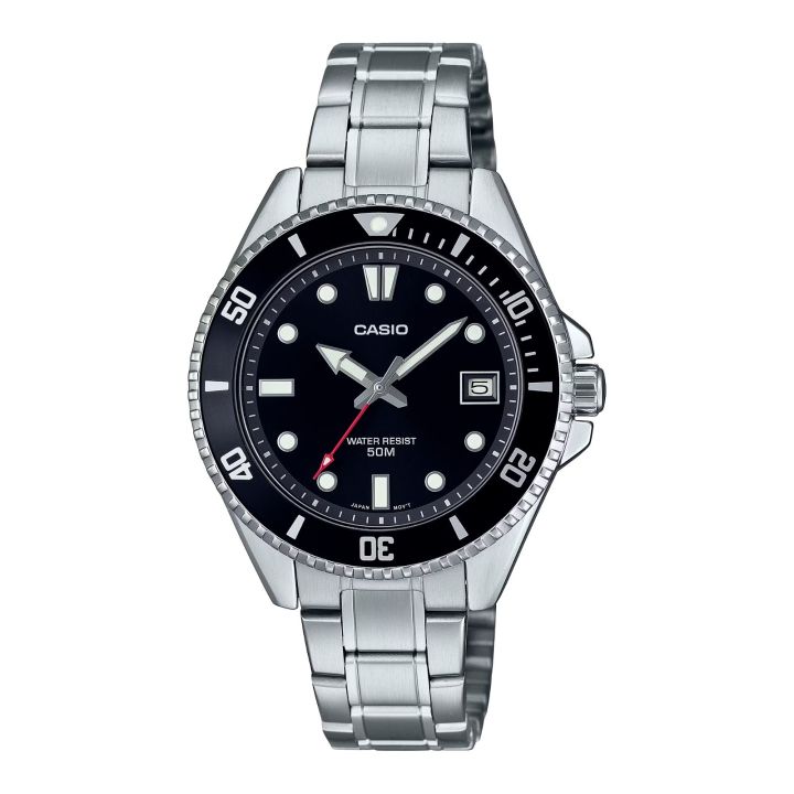 Casio General Women Silver Stainless Steel Case Round Analog Date Black ...