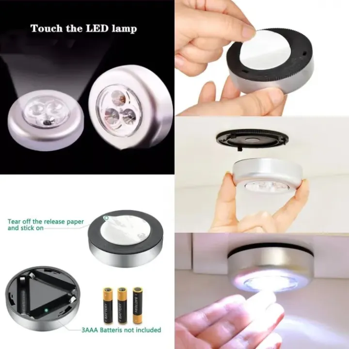 LED Tap Light, Stick on Push Button Touch Lights Battery Powered Lights ...