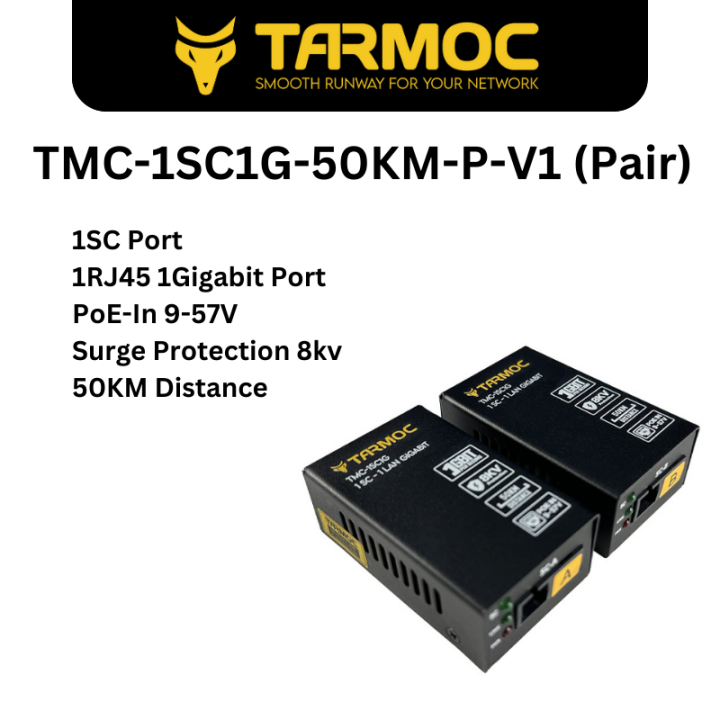Tarmoc TMC-1SC1G-50KM-P-V1 Gigabit Optical Fiber Transceiver Media ...