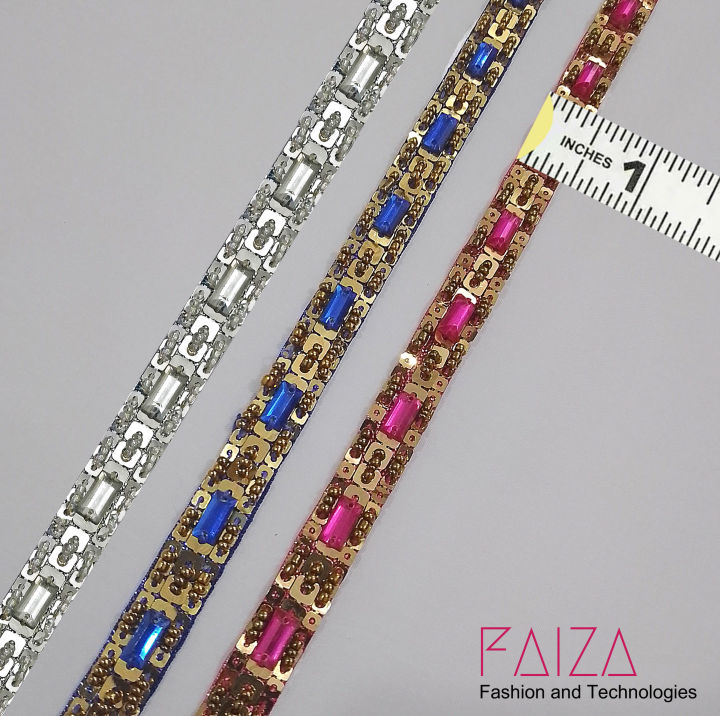 1 Yard/Gaz Fancy Sequin Sitara, crystal and Moti-work Attractive Royal ...