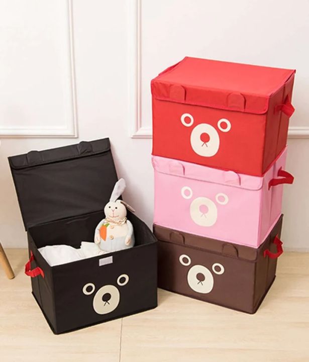 Pack of 4- Foldable Cute Bear Oxford Cloth Storage Box Square Storage ...