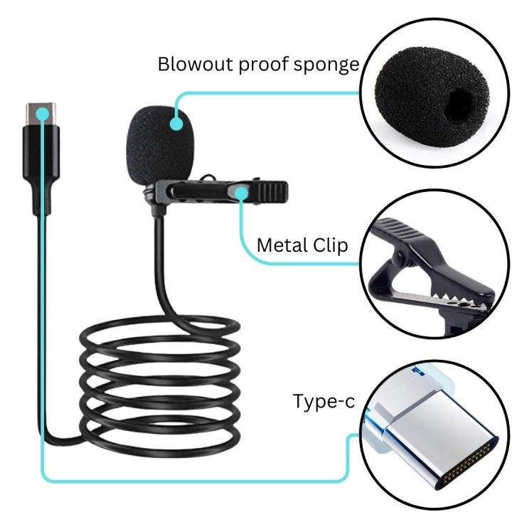 Type C Microphone Professional Collar Lavalier Mic for Voice Recording ...