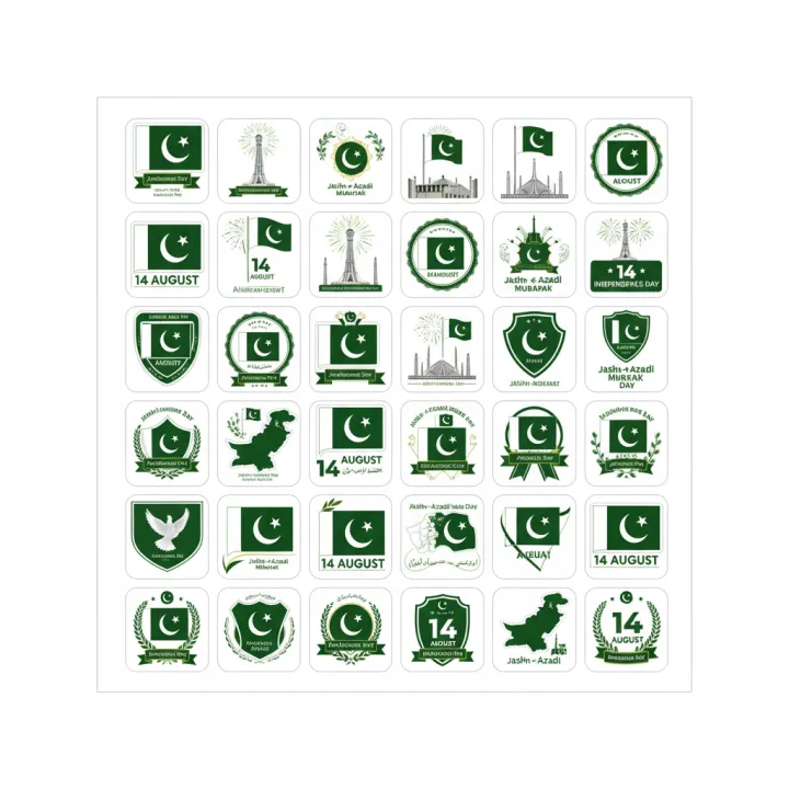 Pakistan Independence Day Stickers 14 August Celebration Jashn-e-Azadi ...