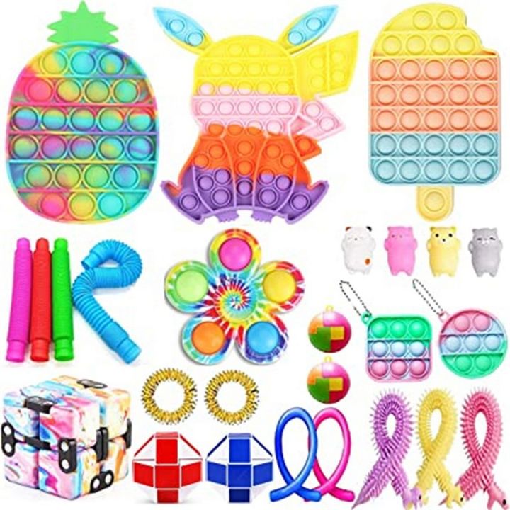Pop it Fidget Toys Kit Anti Stress Pack Strings Marble Relief Gift For ...