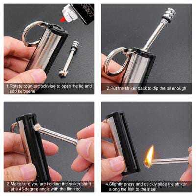 Fire Starter Flint Match Lighter Keychain Camping Emergency Gear ...