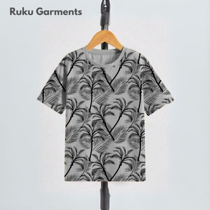 Ruku Garments | All over Leaf Tree Screen Printed | Short Sleeve T ...
