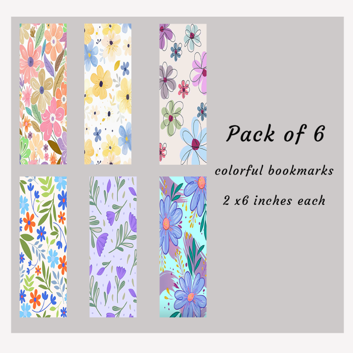 Pack of 6 Colorful Floral Bookmarks - 2x6 Inch Dimension - Gift for ...
