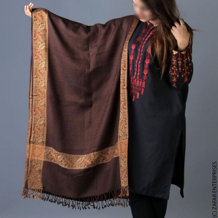 Brown Kashmiri Stoler For Girls 4 Border Pashmina Muffler Shawl For ...