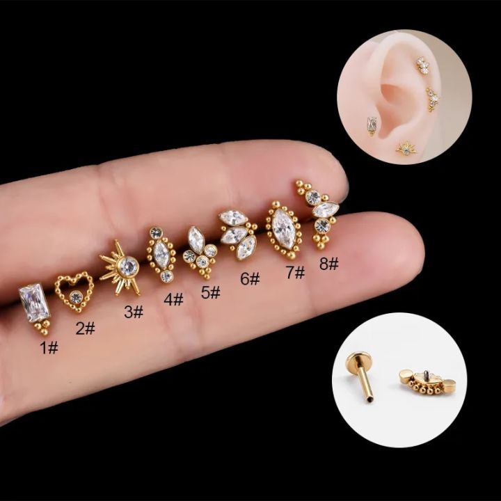 G23 Titanium Piercing Labret Stud Internal Thread Horse's Eye Crown CZ ...