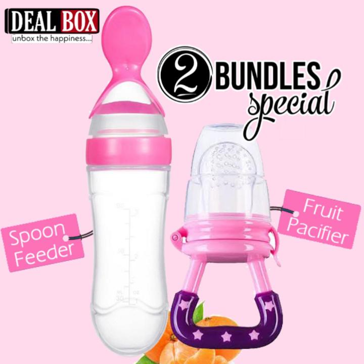 Pack of 2 Baby Silicon Squeeze Spoon Feeder Set with Baby Fruit ...