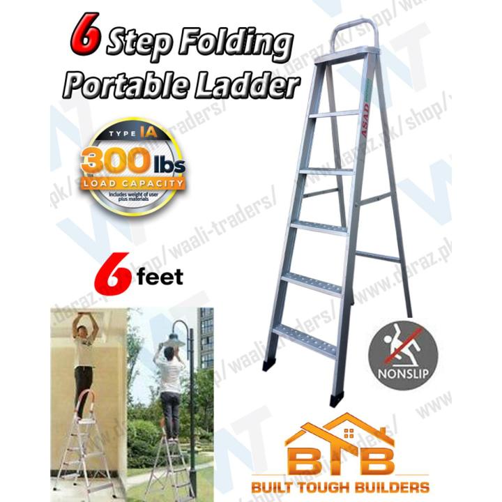 6 Step Folding Ladder 6ft with PVC non Slipped Pedal, Strong and Heavy ...