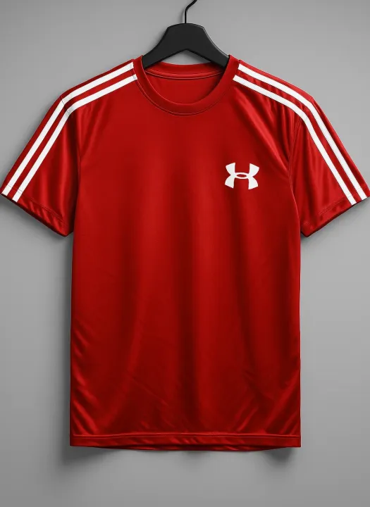 SD - Bold Logo, Red Shoulder Stripes T-Shirt | Daraz.pk