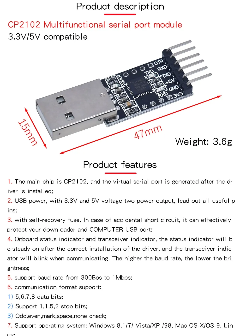CH340 module USB to TTL CH340G upgrade download a small wire brush plate STC microcontroller ...