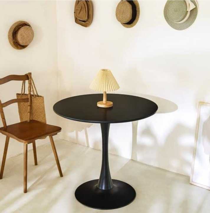 16 inch Black Round Dining Table Tulip Design, Wooden Pedestal Base ...