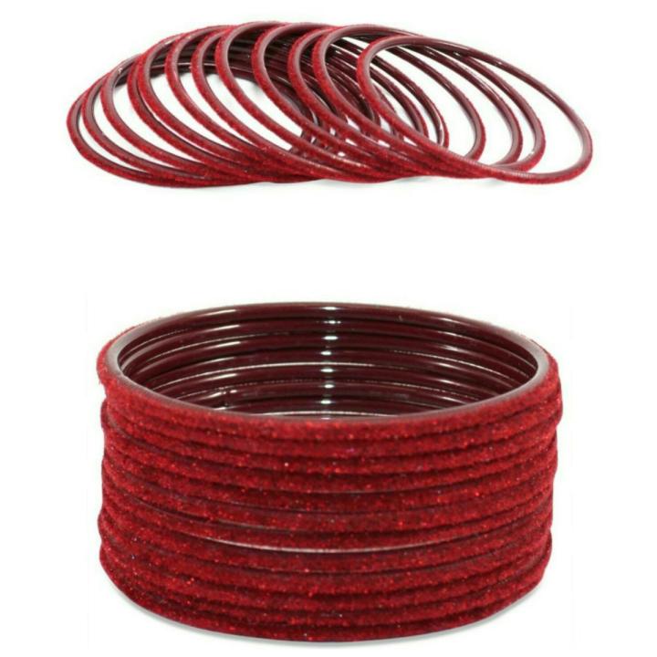 Maroon 24 pieces / 2 Dozen velvet glass bangles of all sizes( do, sawa ...